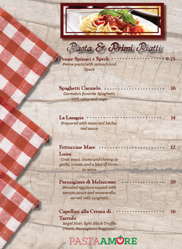 Pasta Amore Sunday Menu at Kathaleen Velasquez blog
