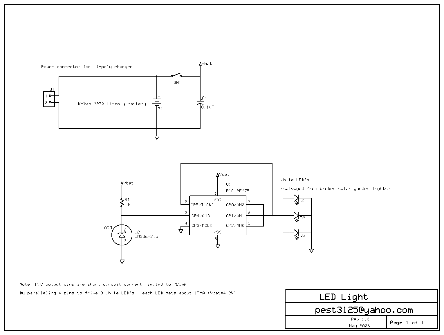 Schematic - only 4 electronic components plus 3 white LED's are needed