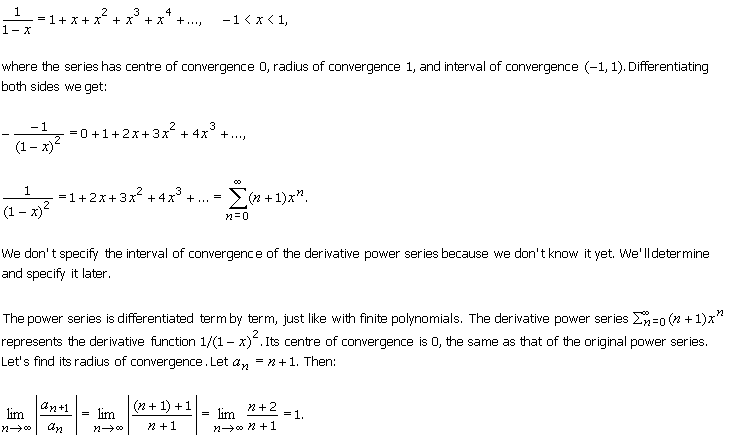 10.2 Derivatives And Integrals Of Power Series