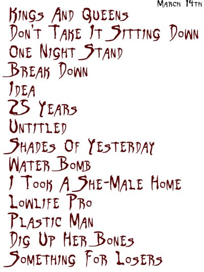 RDfan Shows - March 14 2003 Setlist