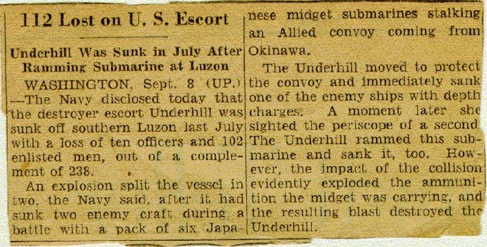 USS Underhill Articles