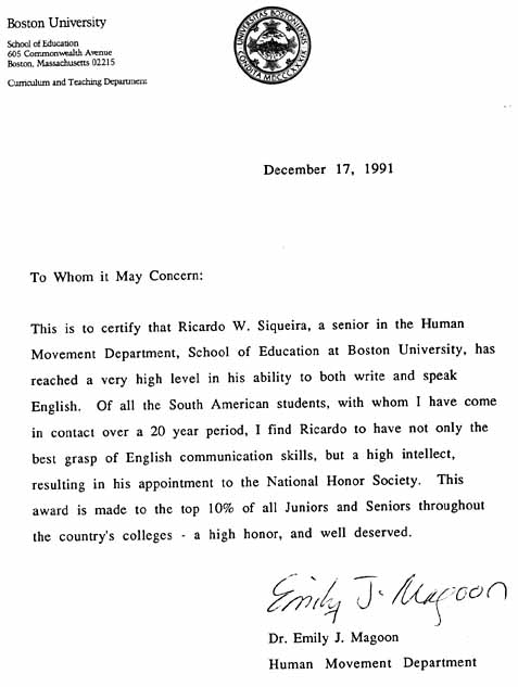 Boston University Letter