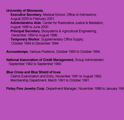 Robert W. Schug ~ Work Experience