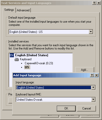 Instructions for Setting Windows XP to Use the Dvorak Key Layout