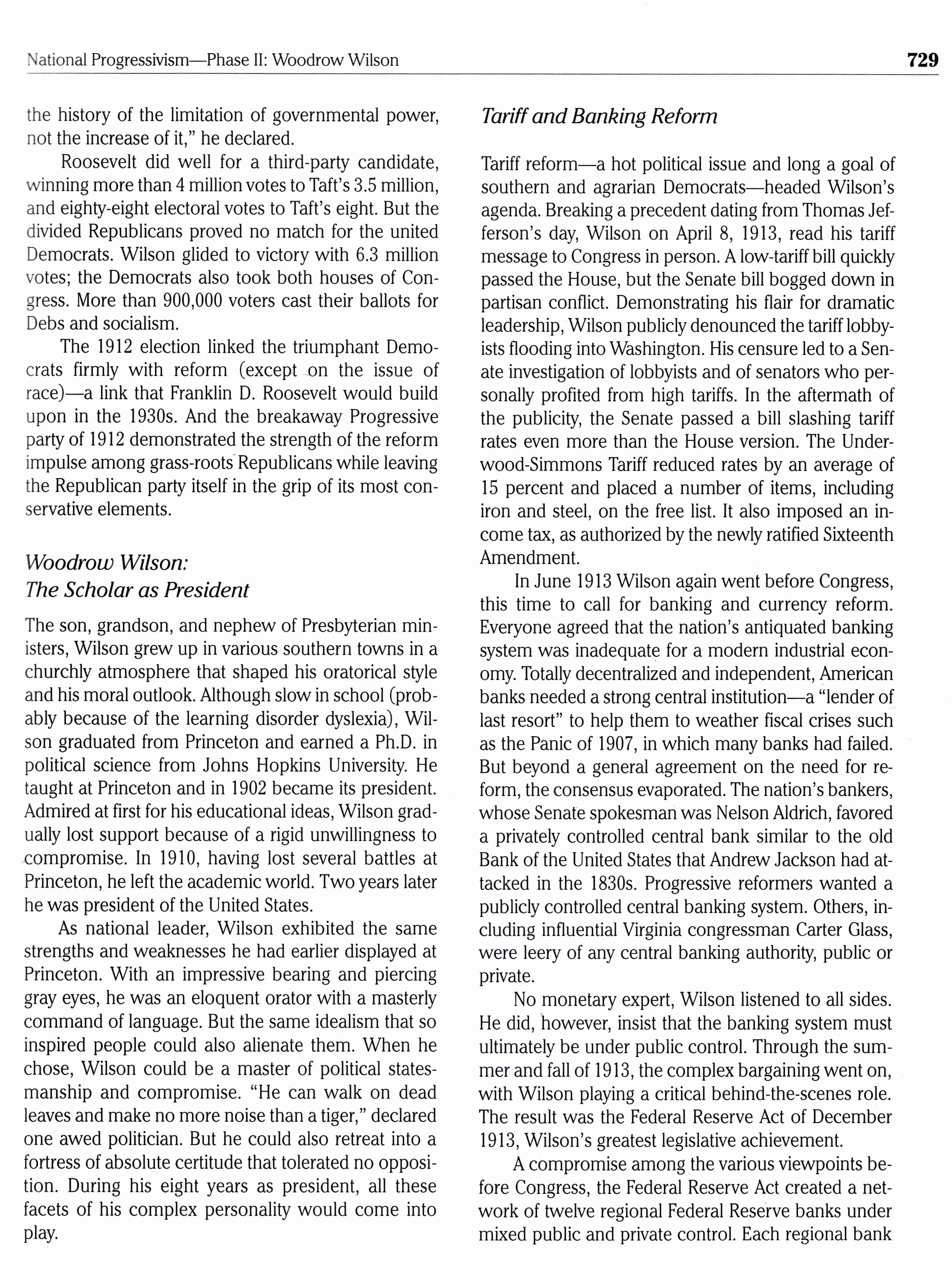 The Enduring Vision: The progressive era under Woodrow Wilson