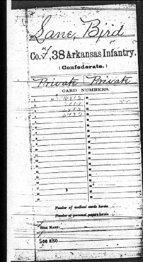 BIRD LANE 38TH ARKANSAS INFANTRY