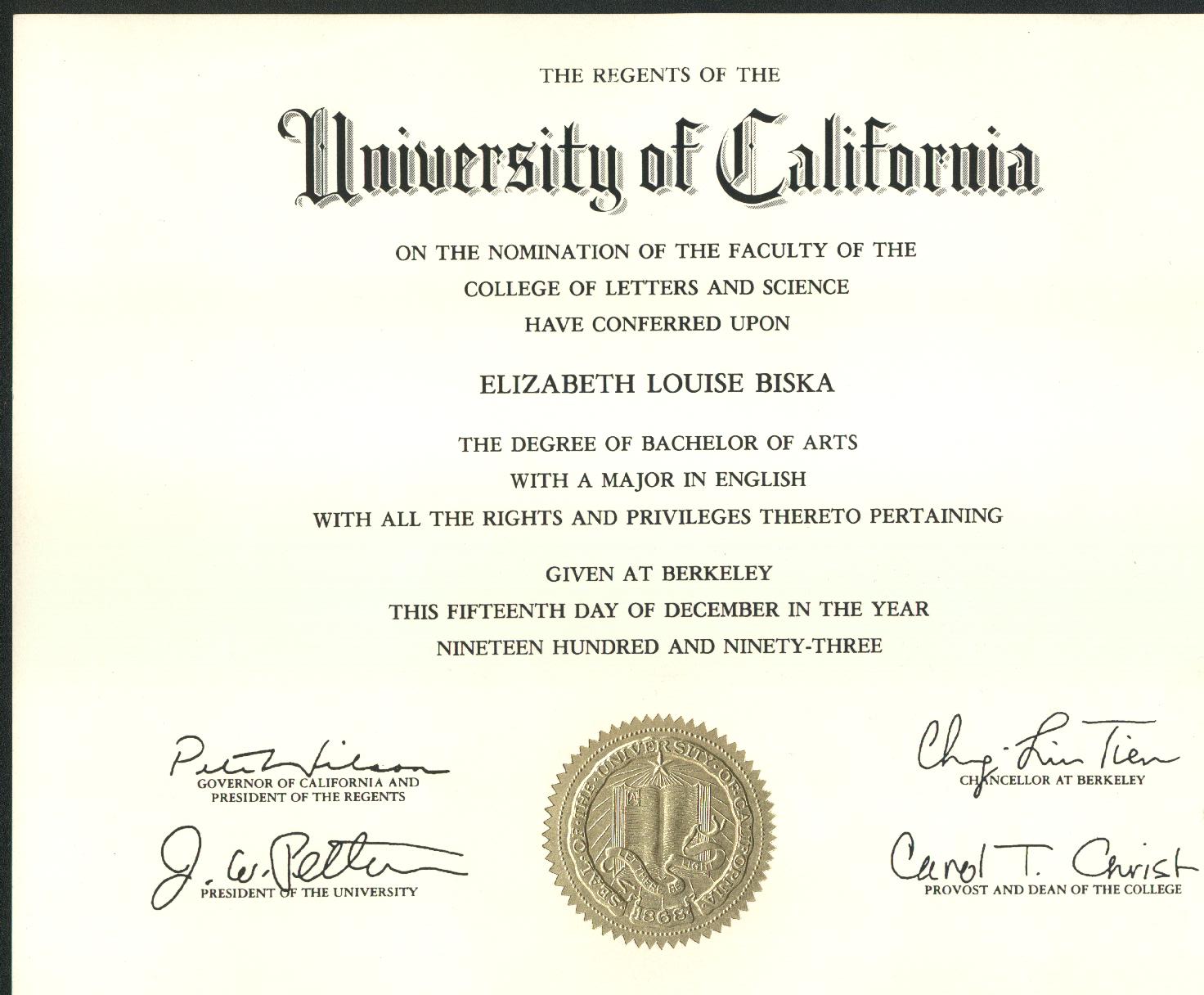 Education Documents for Elizabeth Biska